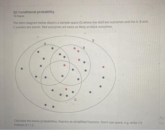Solved Q2 Conditional probability 15 Points The Venn diagram | Chegg.com
