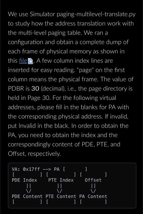 Solved We use Simulator paging-multilevel-translate.py to | Chegg.com