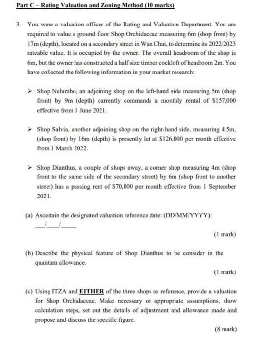 Solved Part C-Rating Valuation and Zoning Method (10 marks) | Chegg.com