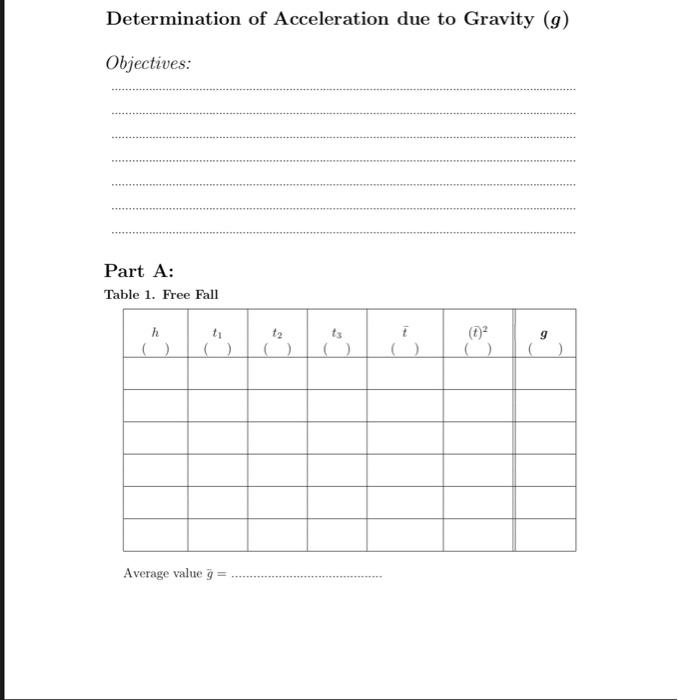 Solved Determination of Acceleration due to Gravity | Chegg.com