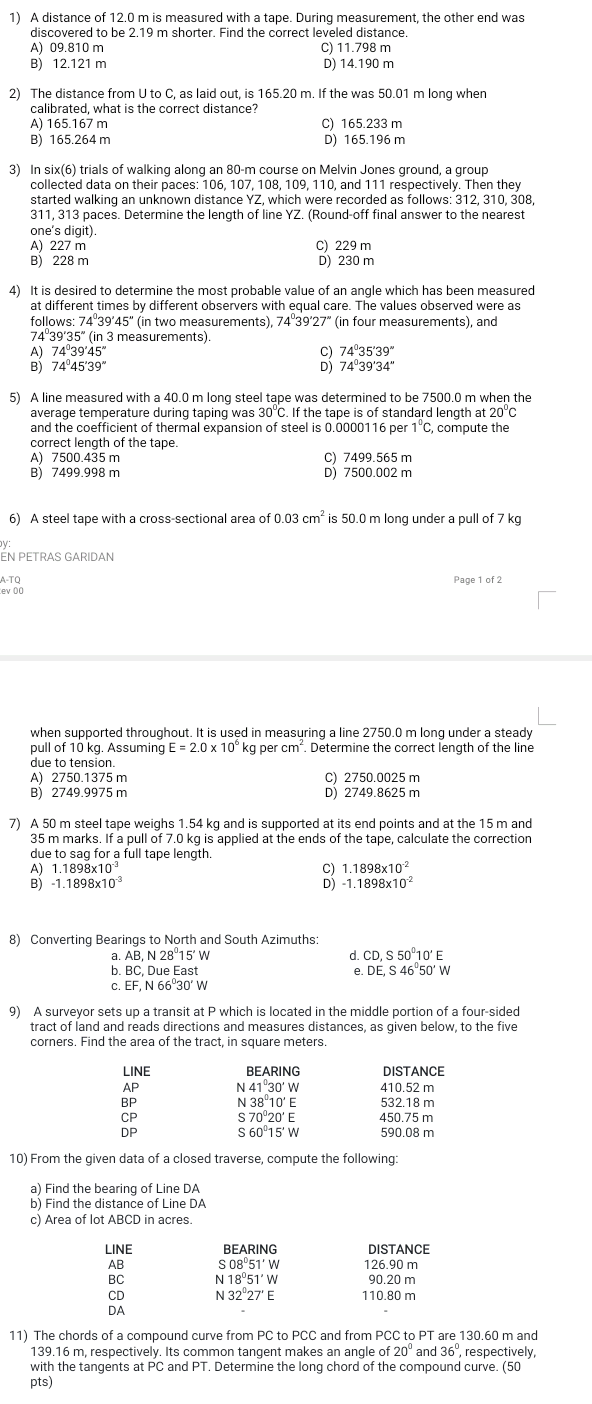 Solved 1) A distance of 12.0 m is measured with a tape. | Chegg.com