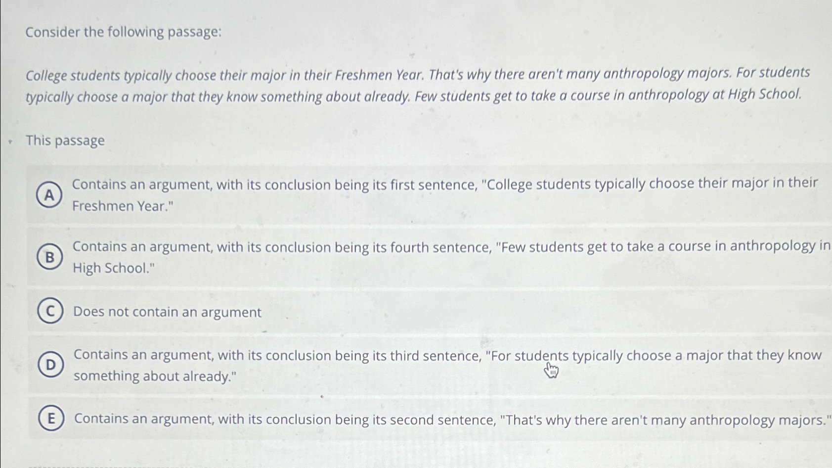 Solved Consider the following passage:College students | Chegg.com