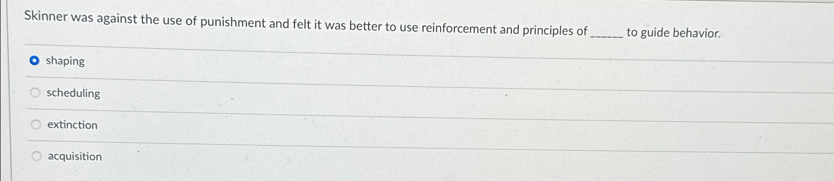 Solved Skinner was against the use of punishment and felt it | Chegg.com