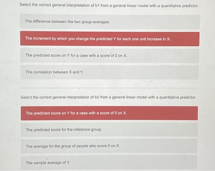 Solved Select the correct general interpretation of b1 from | Chegg.com