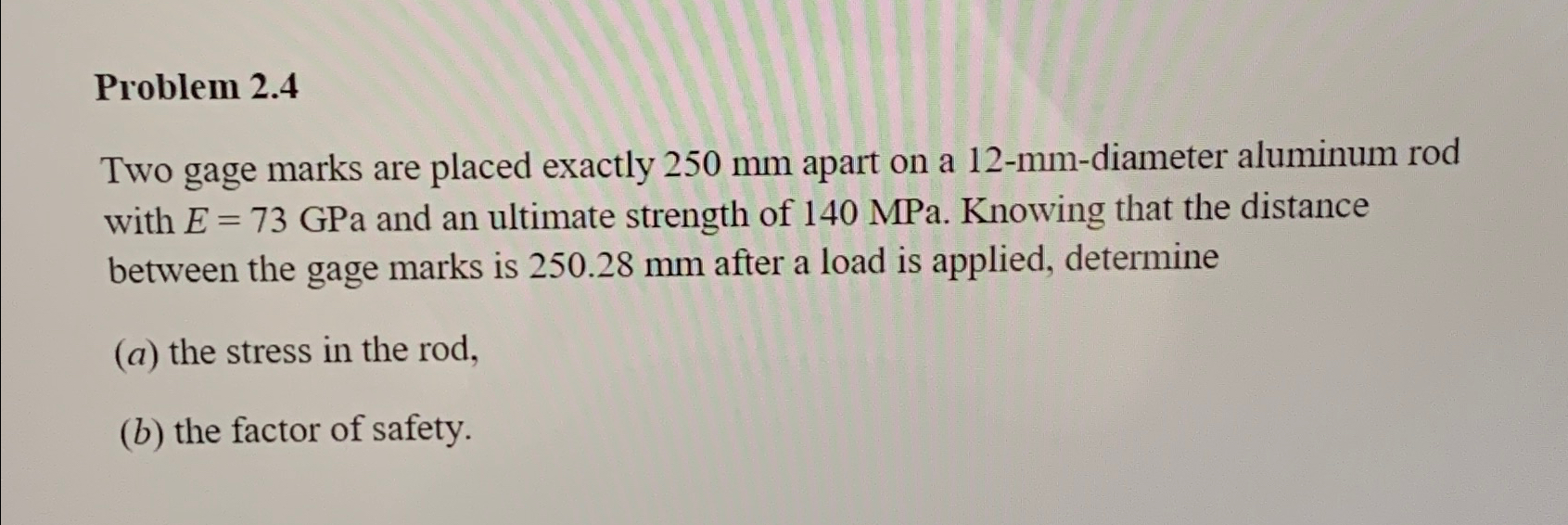 Solved Problem 2.4\\nTwo gage marks are placed exactly 250mm | Chegg.com