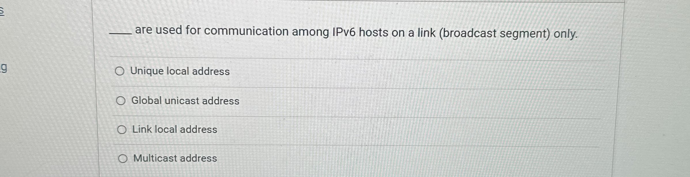 Solved q, ﻿are used for communication among IPv6 ﻿hosts on a | Chegg.com