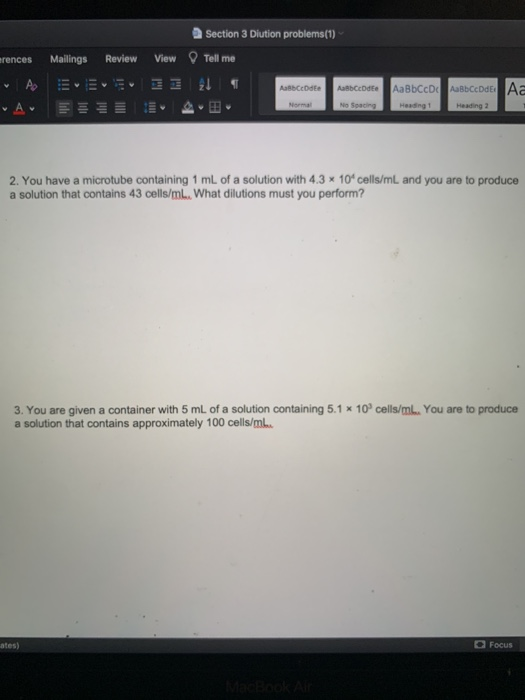 Solved Section 3 Dlution problems(1) View Tell me erences | Chegg.com