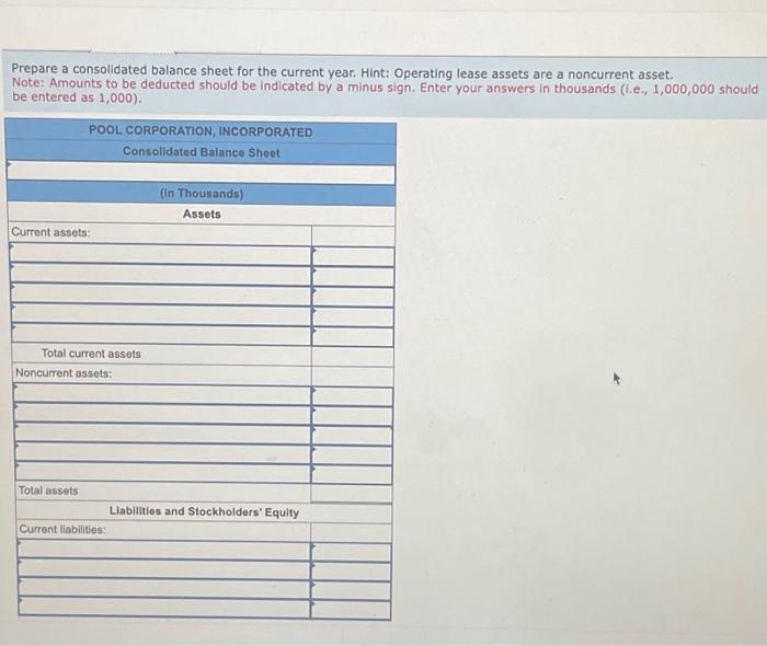Solved Prepare a consolidated balance sheet for the current | Chegg.com