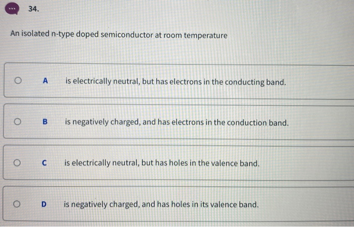 Solved 34. An isolated n-type doped semiconductor at room | Chegg.com