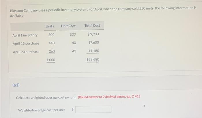 Solved Blossom Company uses a periodic inventory system. For | Chegg.com