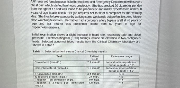Solved A61-year old female presents to the Accident and | Chegg.com