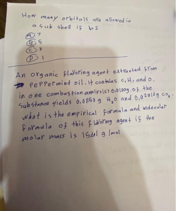 Solved How many orbitals are allowed in a sub shell if 1-2. | Chegg.com