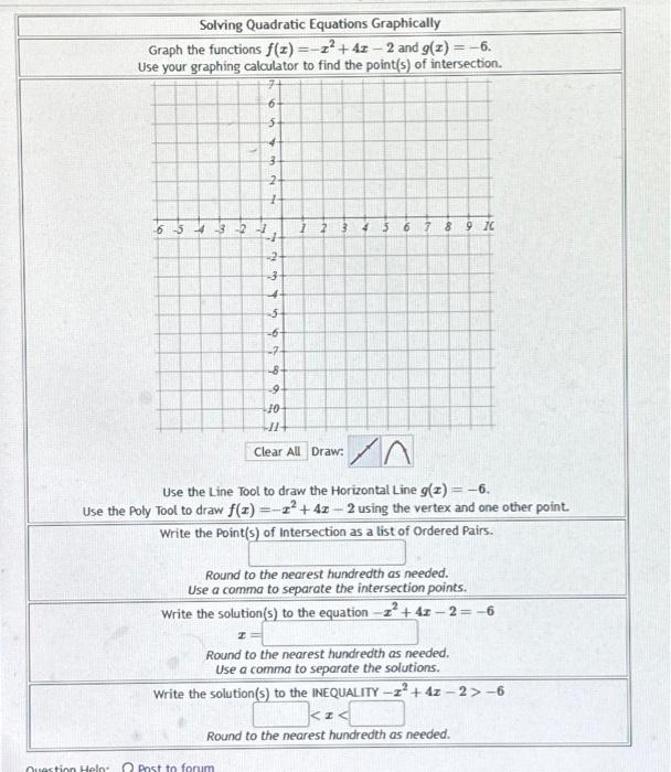 Solved the functions f(x)=−x2+4x−2 and g(x)=−6. graphing | Chegg.com
