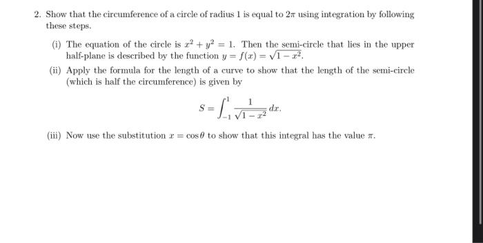 Solved 2. Show that the circumference of a circle of radius | Chegg.com