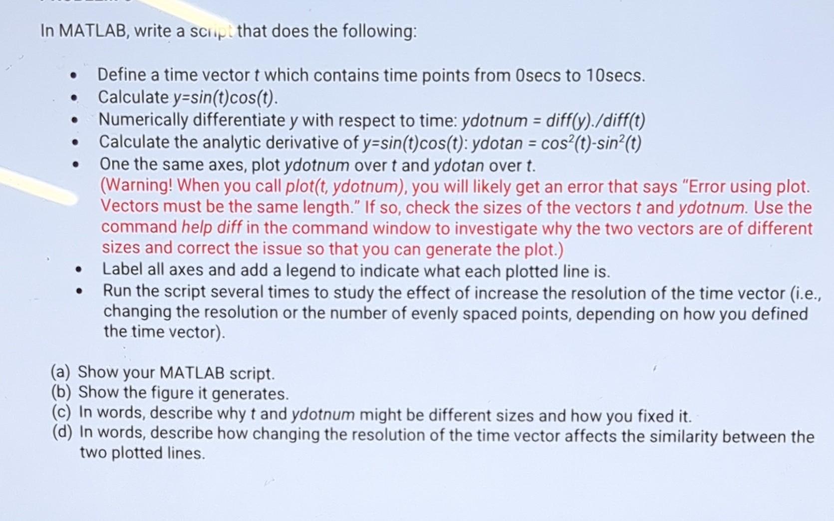 Solved In Matlab Write A Scrip That Does The Following