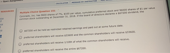 Solved CALCULATOR MESSAGE MY INSTRUCTOR RESOURCES Multiple | Chegg.com