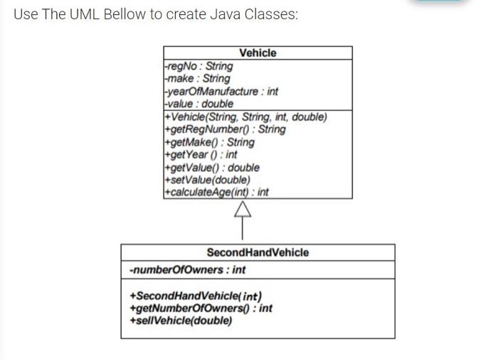 Solved Use The Uml Bellow To Create Java Classes Vehicle 