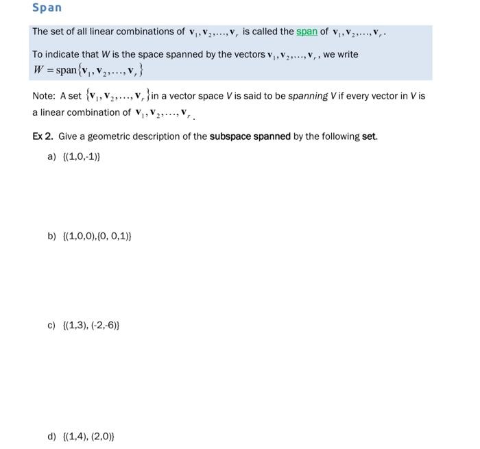 Solved The set of all linear combinations of v1,v2,…,vr, is | Chegg.com