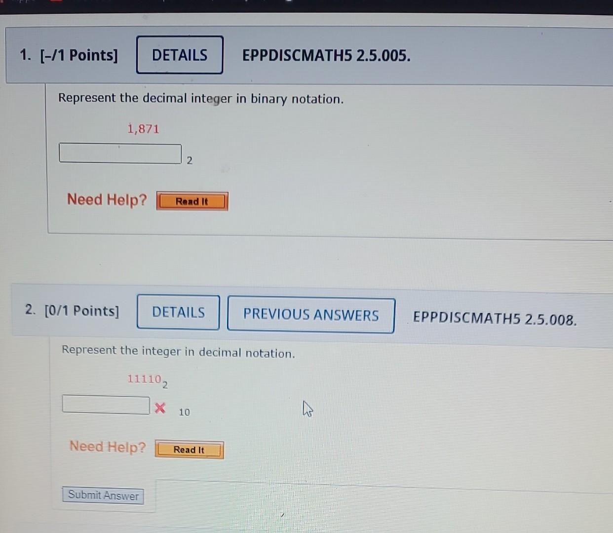 Solved Represent The Decimal Integer In Binary Notation