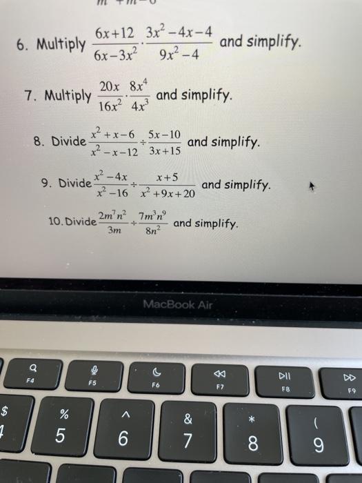 Solved 6. Multiply 6x +12 3x2 - 4x-4 and simplify. 6x -3x? | Chegg.com