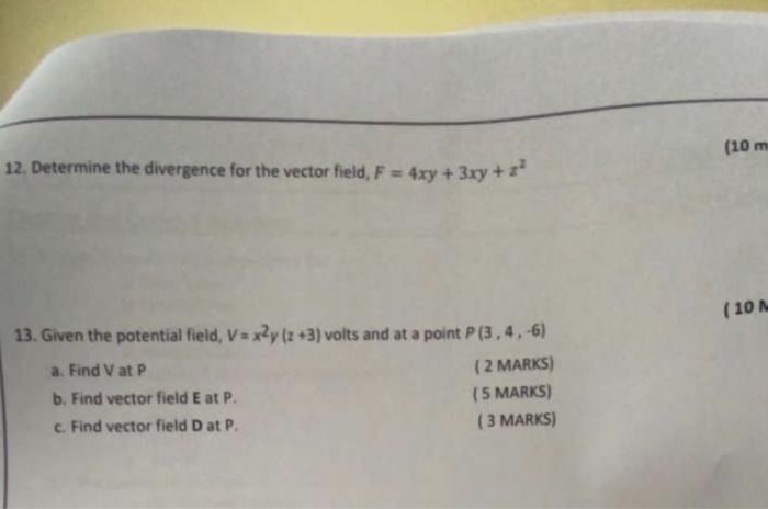 Solved 12. Determine the divergence for the vector field, | Chegg.com