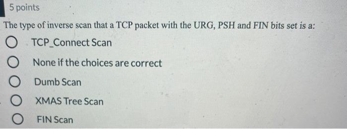 Solved 5 points The type of inverse scan that a TCP packet | Chegg.com