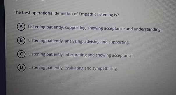 Solved The best operational definition of Empathic listening | Chegg.com