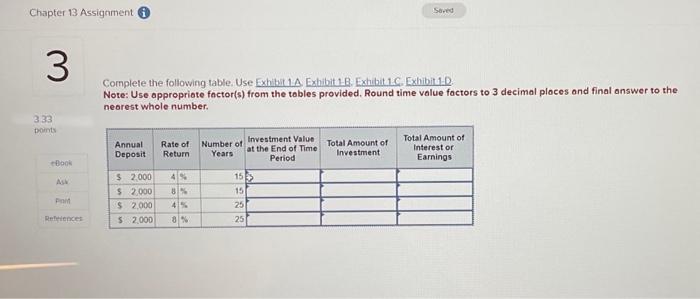 Solved Complete the following table, Use Exhitin 1A Exhibit | Chegg.com