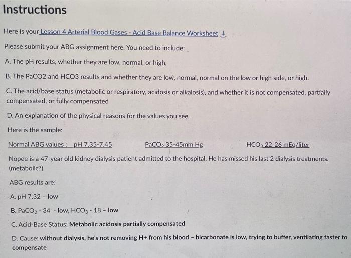 Solved Here is your Lesson 4 Arterial Blood Gases - Acid | Chegg.com