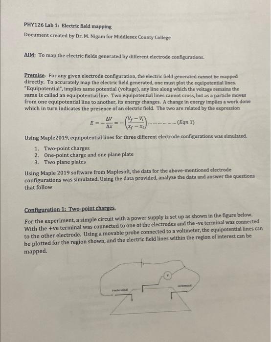 Solved PHY126 Lab 1: Electric field mapping Document created | Chegg.com