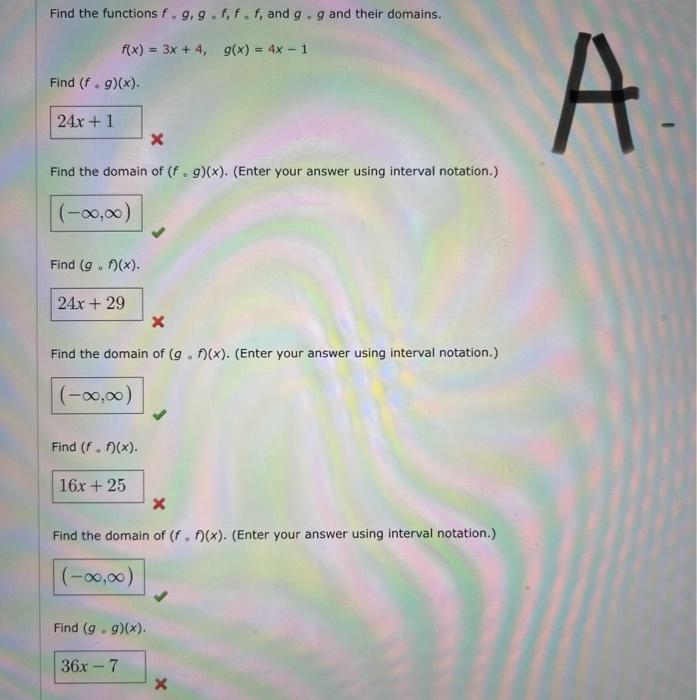 Solved Find the functions f∘,g,g,f,f0f, and g,g and their | Chegg.com