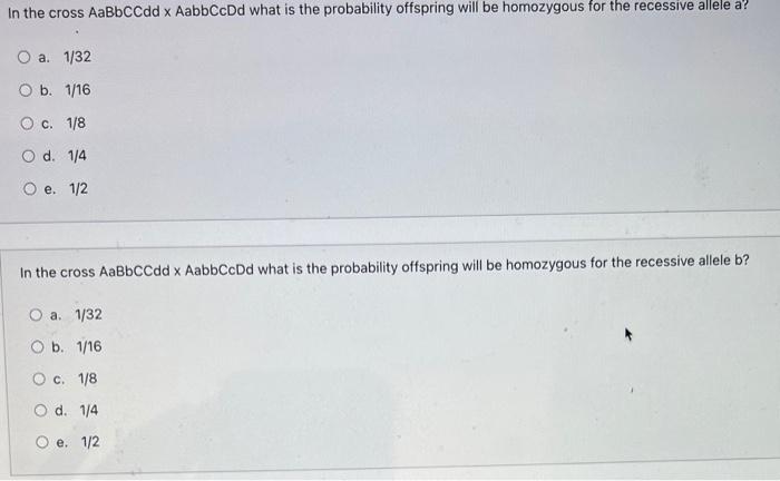 Solved In the cross AaBbCCdd x AabbCcDd what is the | Chegg.com