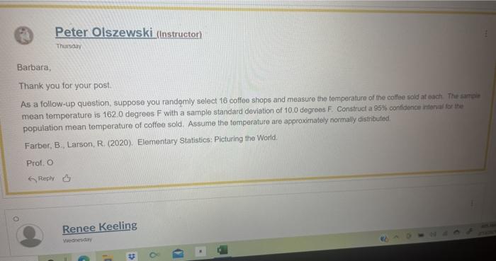 Solved Peter Olszewski (Instructor) Thursday Barbara, Thank | Chegg.com