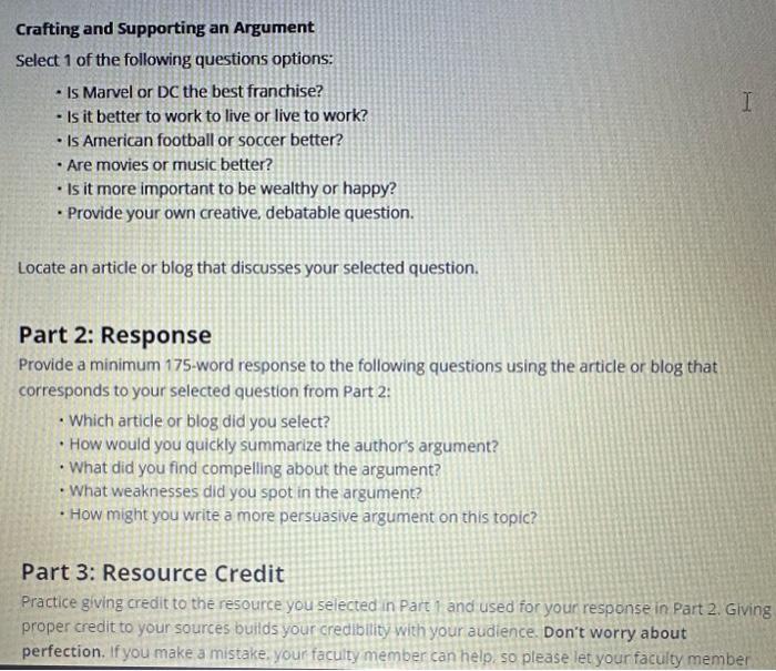 Part 1: Resources Understanding Arguments Watch | Chegg.com