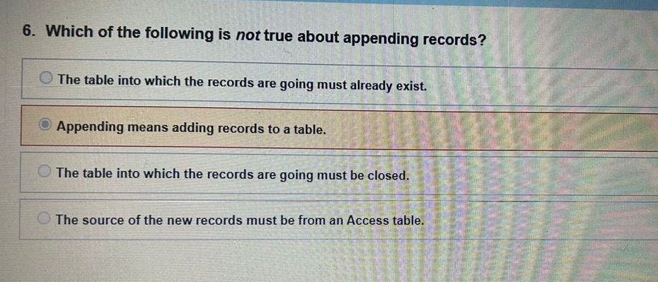 Solved Which of the following is not true about appending | Chegg.com Solved Which of the following is not true about appending | Chegg.com
