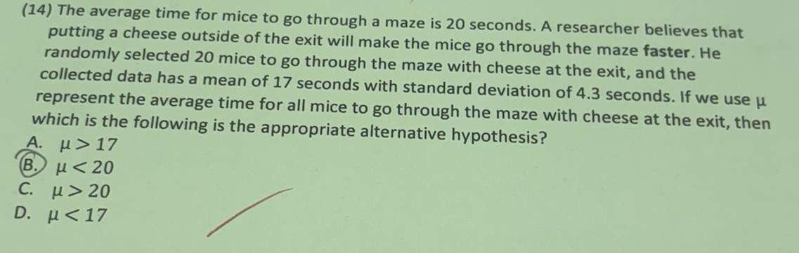 Solved (14) ﻿The average time for mice to go through a maze | Chegg.com
