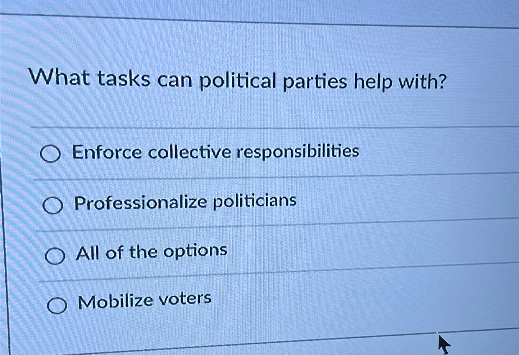Solved What tasks can political parties help with?Enforce | Chegg.com