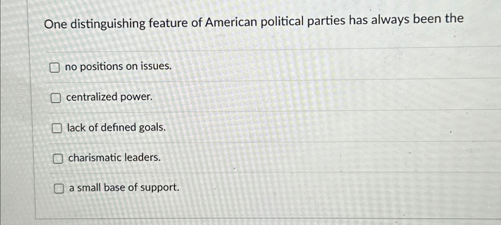 Solved One distinguishing feature of American political | Chegg.com