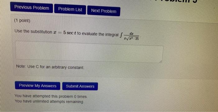 Solved Use the substitution x=5sect to evaluate the integral | Chegg.com