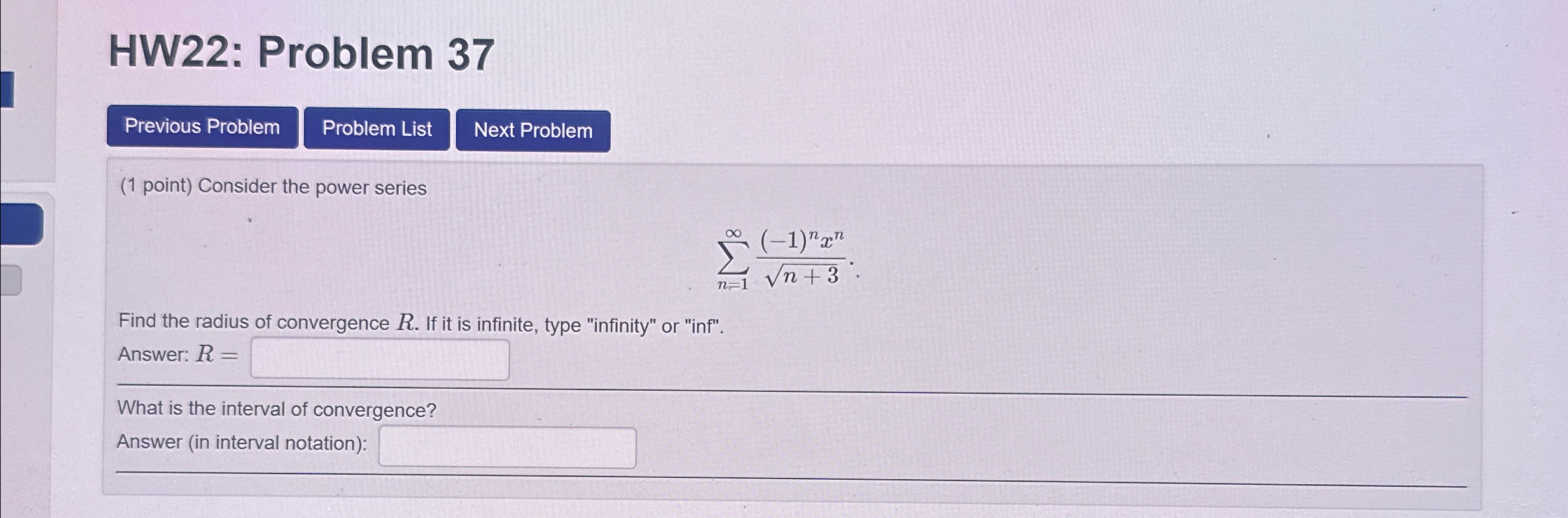 Solved HW22: Problem 37(1 ﻿point) ﻿Consider the power | Chegg.com
