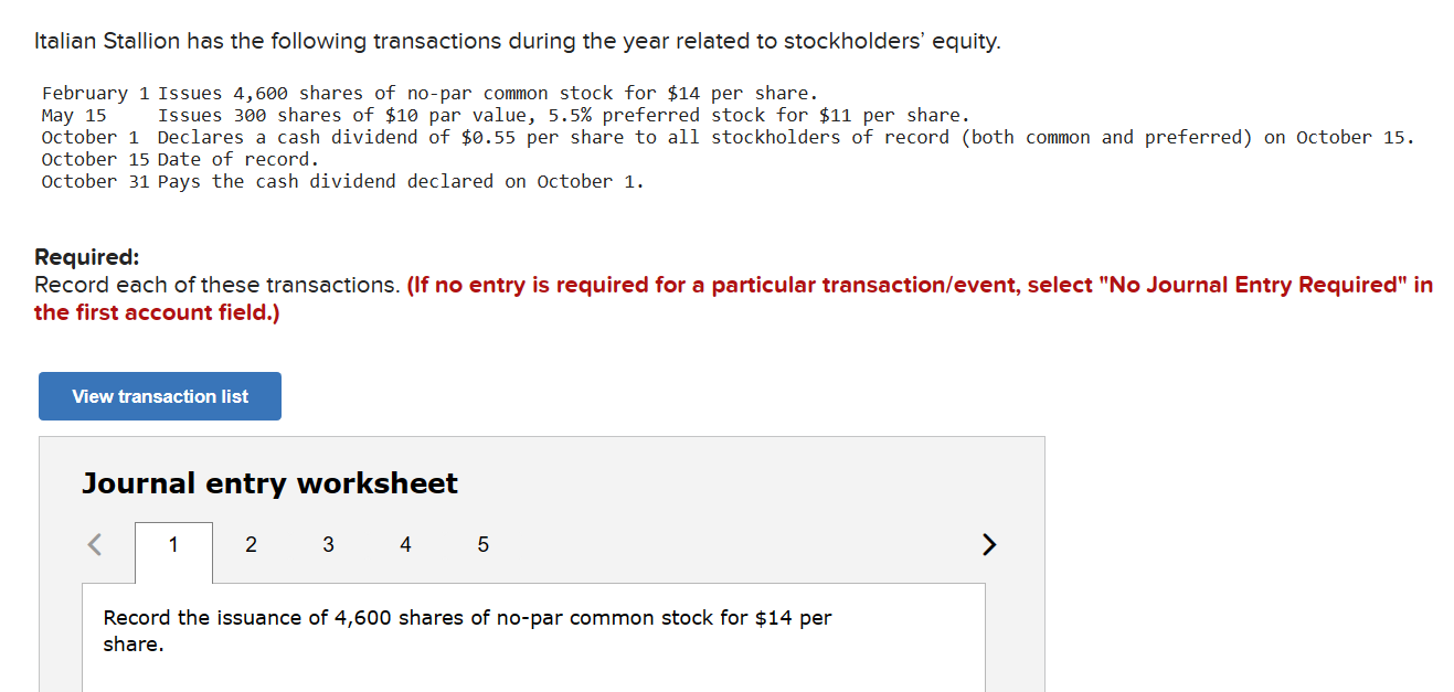 Solved Italian Stallion has the following transactions | Chegg.com