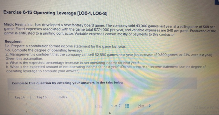 Solved Exercise 6-15 Operating Leverage (LO6-1, LO6-8] Magic | Chegg.com