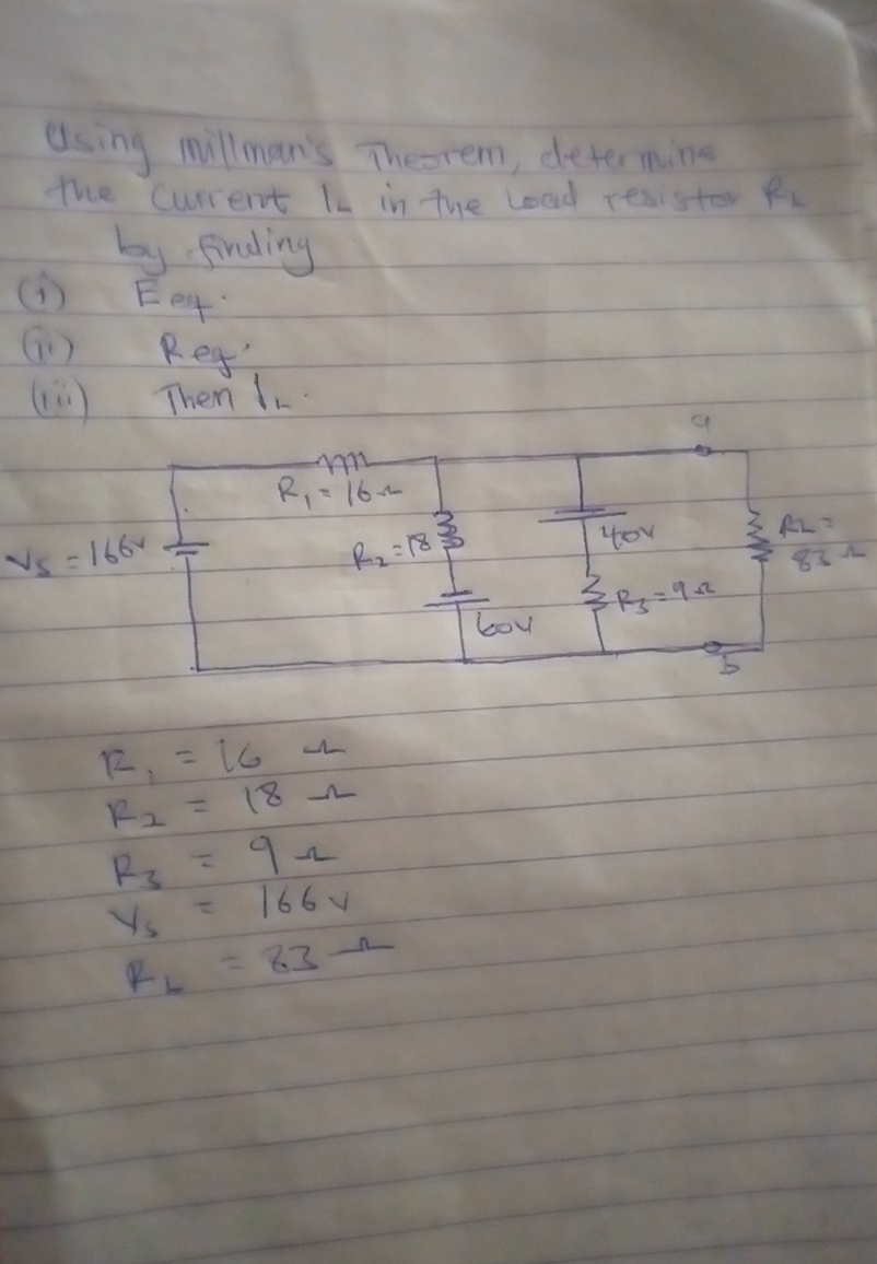 Using millman's Theorem, determine the current IL in | Chegg.com