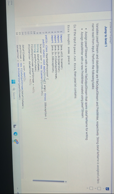 Solved Jump to level 1Variables pearFStream and dataWriter | Chegg.com