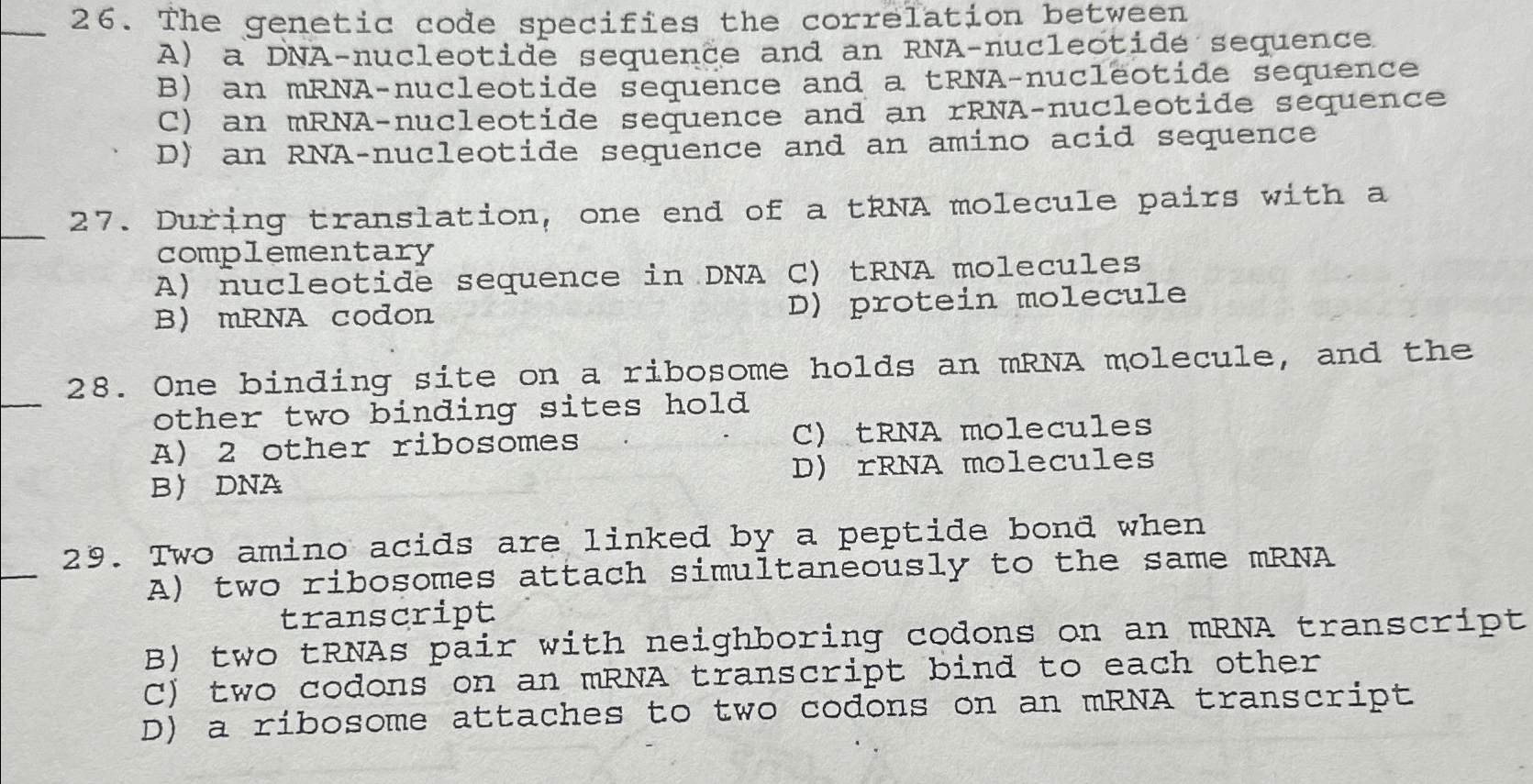 Solved The genetic code specifies the correlation betweenA) | Chegg.com