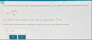 Solved The maxomum height If of an object launched with | Chegg.com