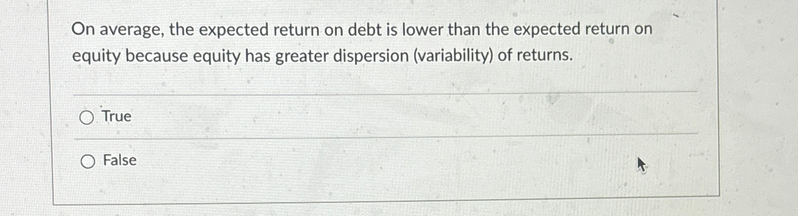 Solved On average, the expected return on debt is lower than | Chegg.com