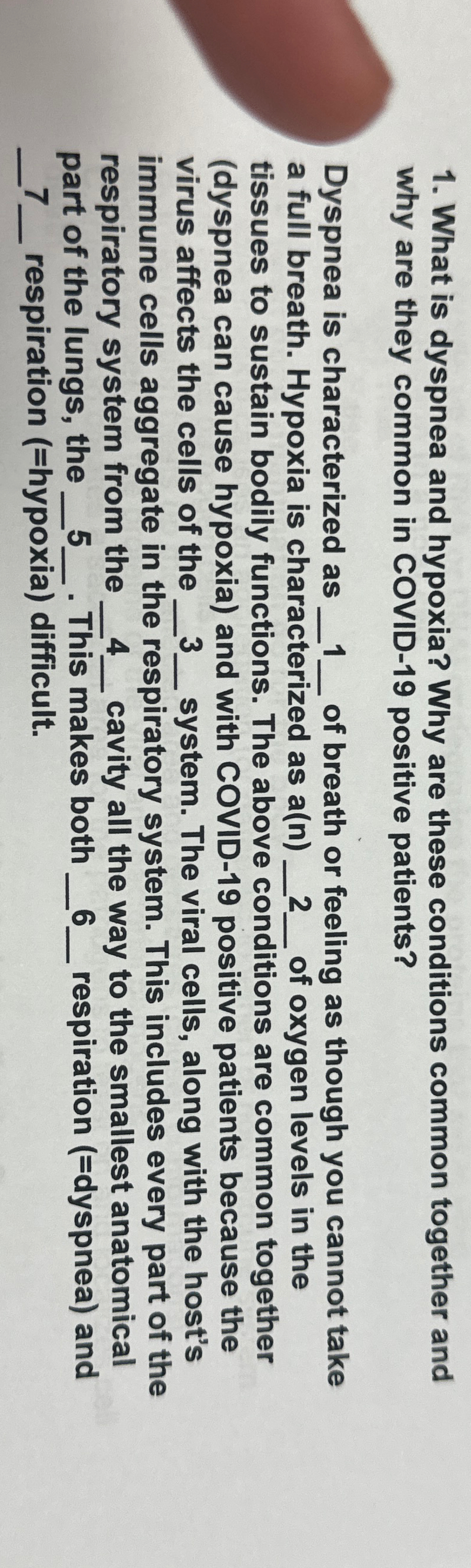 Solved What is dyspnea and hypoxia? Why are these conditions | Chegg.com