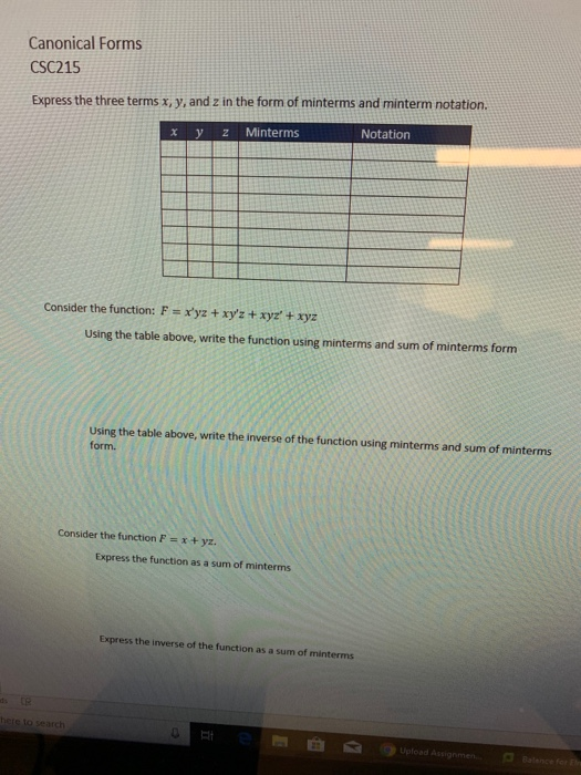 Solved Canonical Forms CSC215 Express the three terms x, y, | Chegg.com