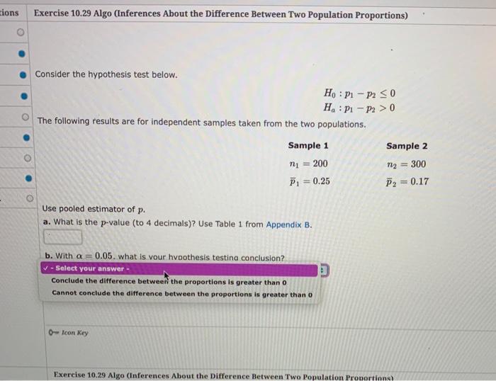 Solved cions Exercise 10.29 Algo (Inferences About the | Chegg.com